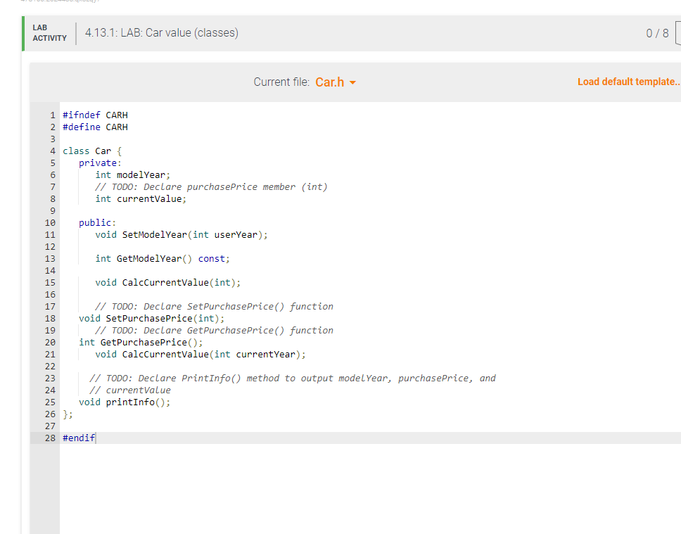 Solved CAR VALUE in C++ please ! Given main(), complete the | Chegg.com Solved CAR VALUE in C++ please ! Given main(), complete the | Chegg.com