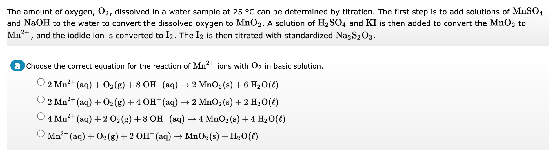 Solved The amount of oxygen, O2, dissolved in a water sample | Chegg.com