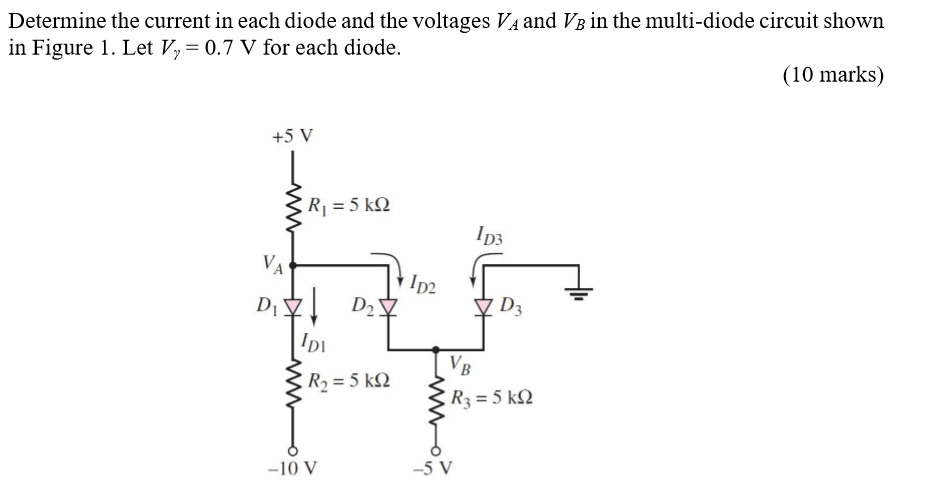 Solved Determine the current in each diode and the voltages | Chegg.com