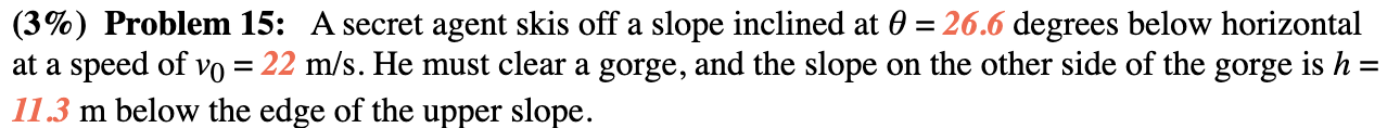 Solved (3\%) Problem 15: A secret agent skis off a slope | Chegg.com