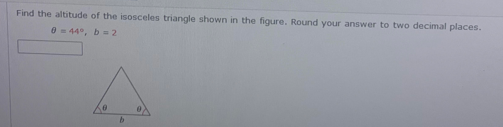 Solved Find the altitude of the isosceles triangle shown in | Chegg.com