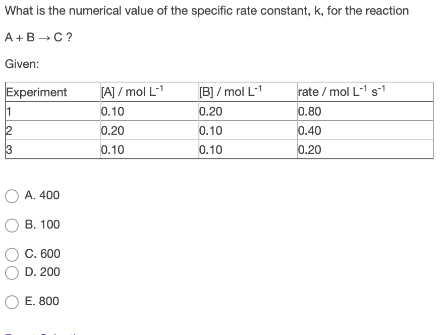 Solved What is the numerical value of the specific rate | Chegg.com