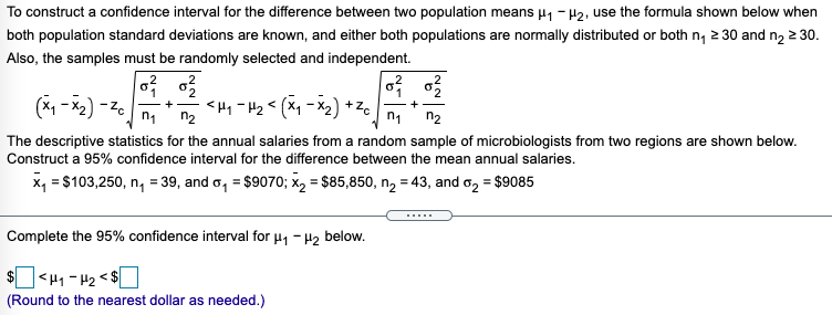 Solved o o To construct a confidence interval for the | Chegg.com