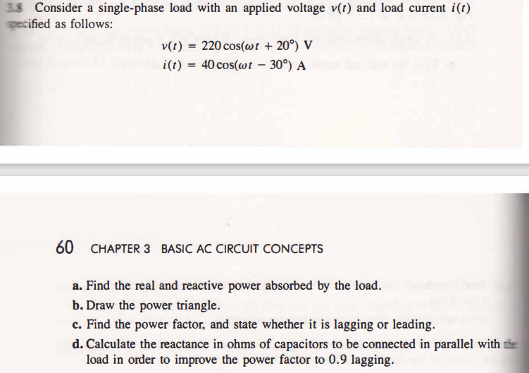Solved 33 Consider a single-phase load with an applied | Chegg.com