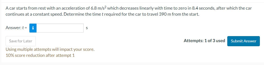 Solved A car starts from rest with an acceleration of 6.8 | Chegg.com