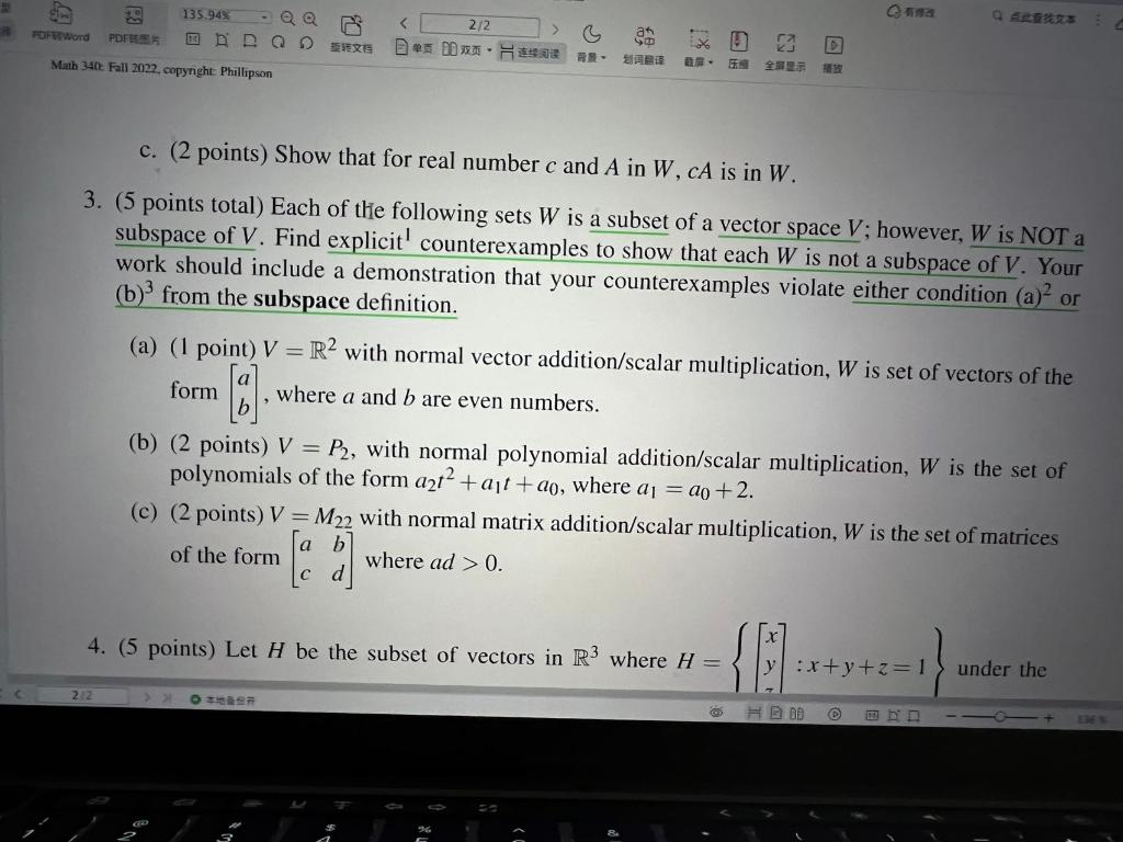 Solved c. (2 points) Show that for real number c and A in | Chegg.com