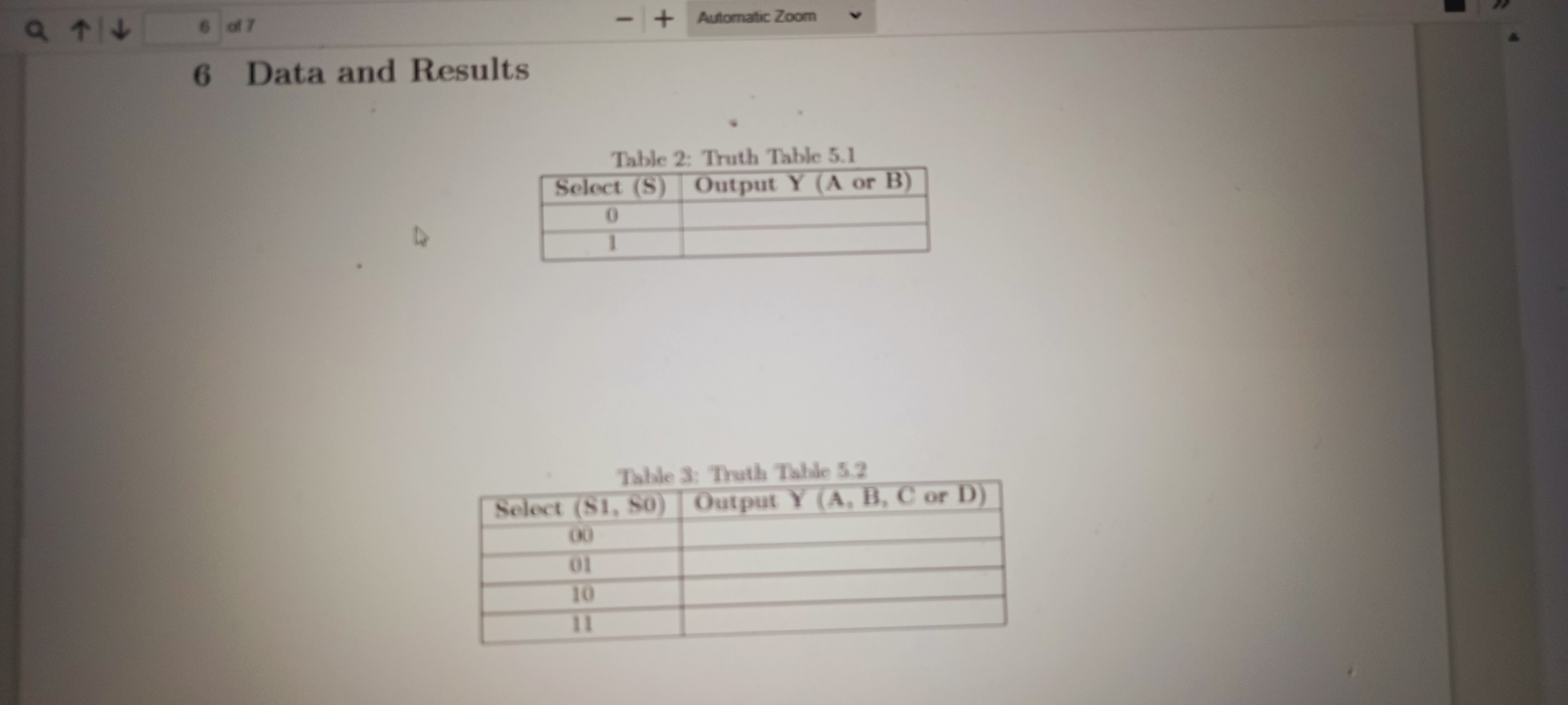 6 ﻿Data and ResultsTable 2: Truth Table 5.1Tahle 3: | Chegg.com