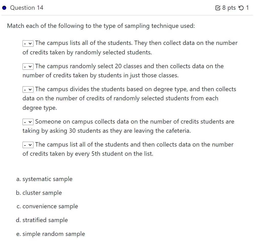 Solved latch each of the following to the type of sampling | Chegg.com
