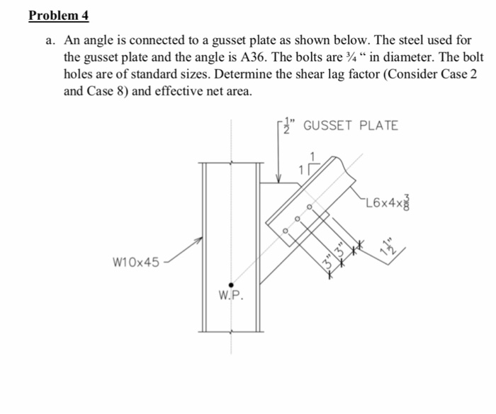 Solved the angle is connected to the gusset through it's | Chegg.com