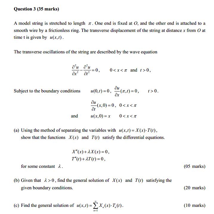 Solved Question 3 (35 ﻿marks)A model string is ﻿stretched to | Chegg.com