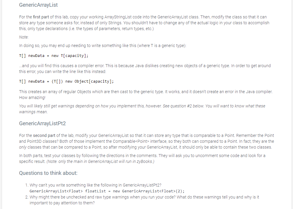 4.11 Lab 8 - GenericArrayList Module 4: Lab 8 - | Chegg.com
