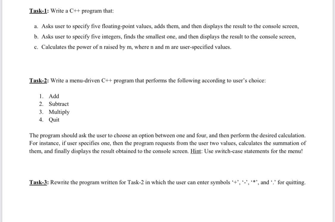 Solved Task 1 Write A C Program That A Asks User To 9099