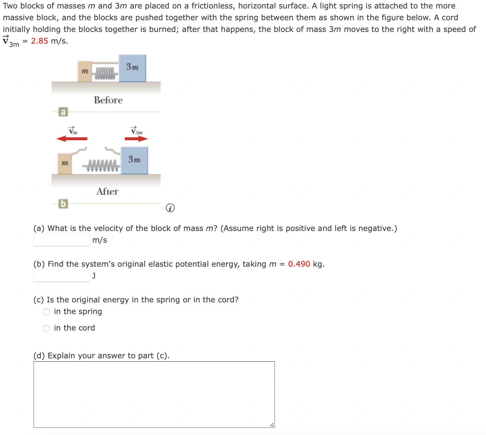 Solved Two blocks of masses m and 3m are placed on a | Chegg.com