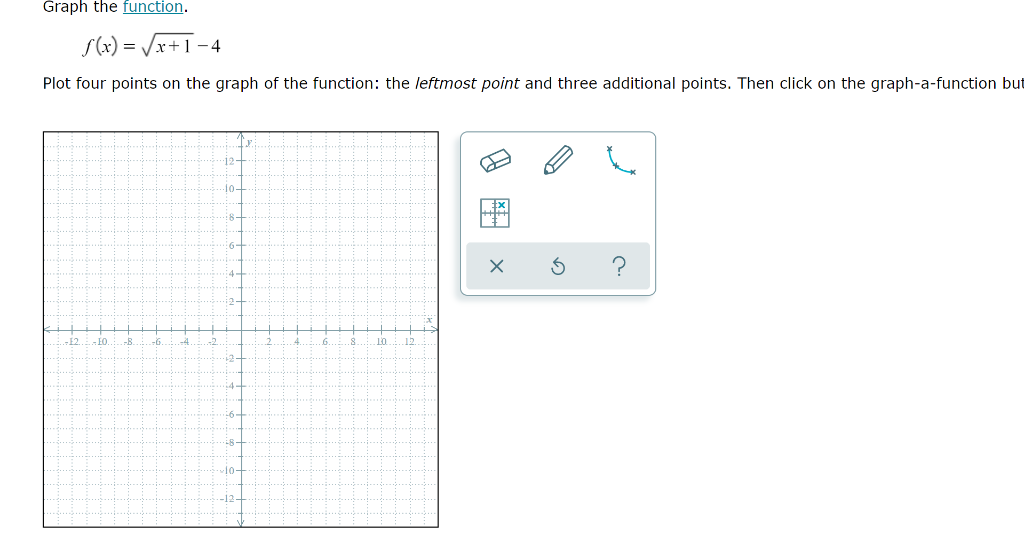 Solved Graph the function. (x) = Vx+1-4 Plot four points on | Chegg.com