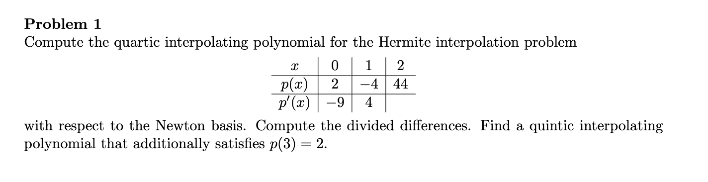 Solved Problem 1 Compute the quartic interpolating | Chegg.com