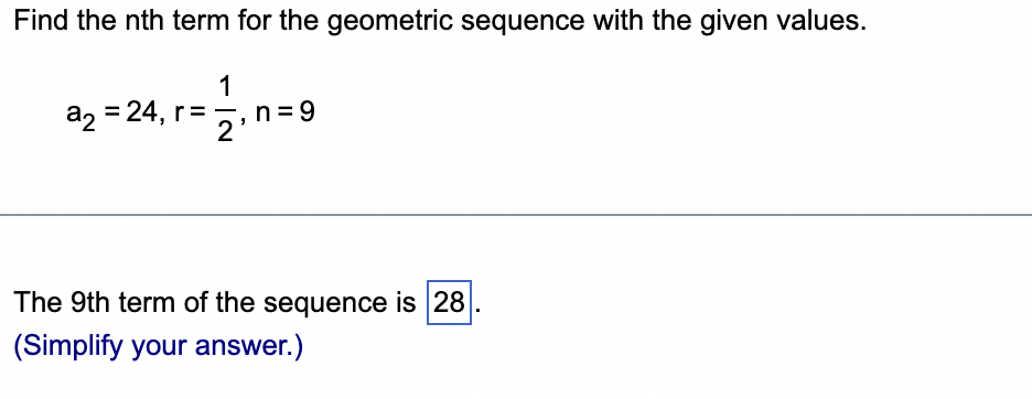 Solved Find the nth term for the geometric sequence with the | Chegg.com