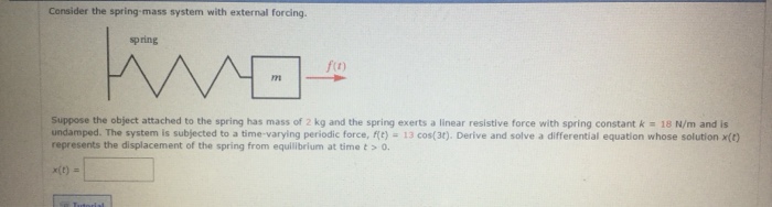 Solved Consider the spring-mass system with external | Chegg.com