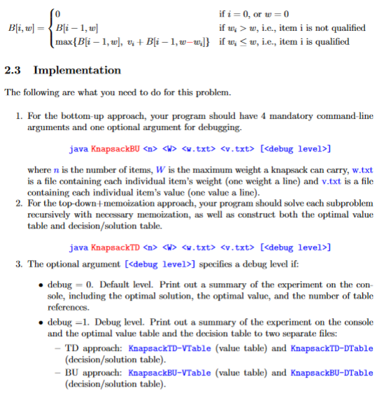 Solved 2 0-1 Knapsack 2.1 Problem setting The problem | Chegg.com