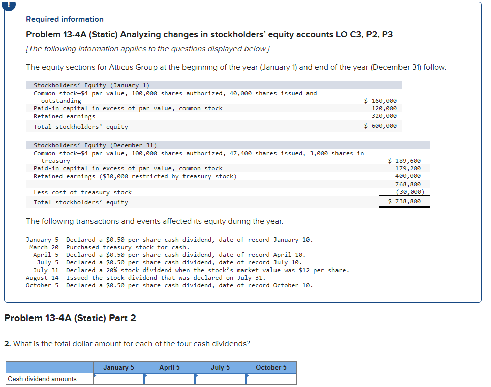 Solved Problem 13-4A (Static) Analyzing changes in | Chegg.com