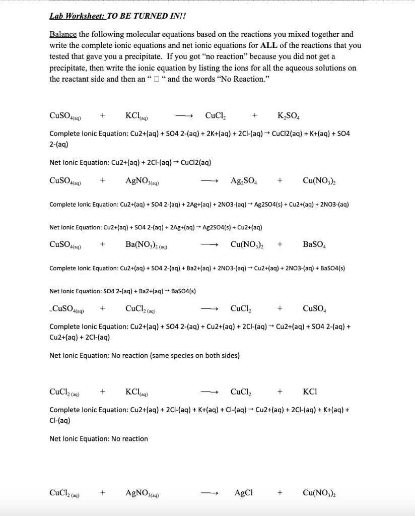 Solved Balance the following molecular equations based on | Chegg.com