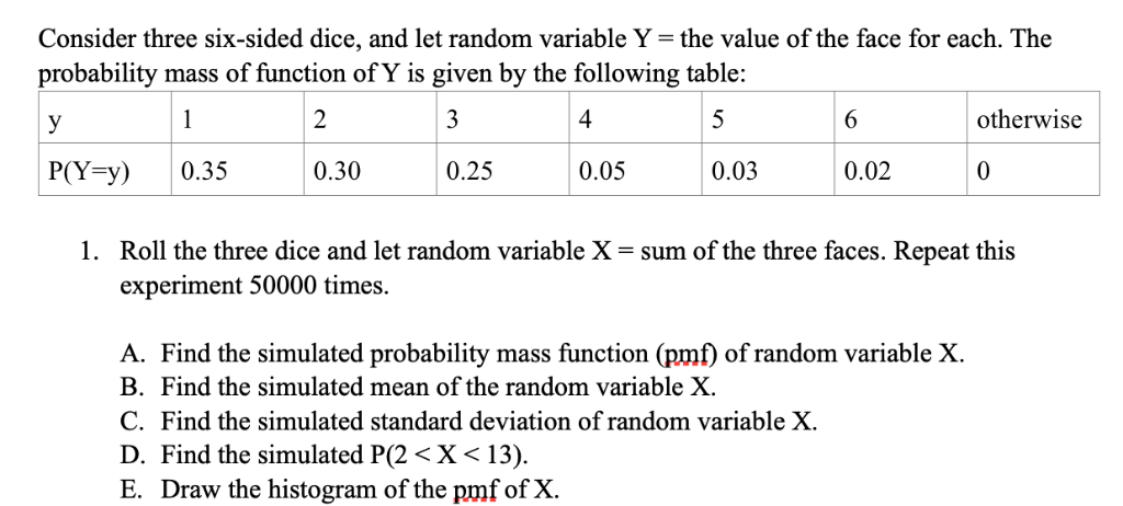 Solved Consider three six-sided dice, and let random | Chegg.com