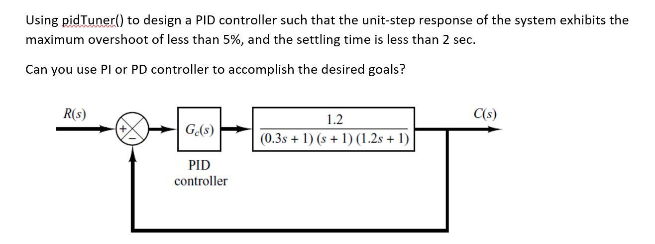 Solved Using pidTuner() to design a PID controller such that | Chegg.com