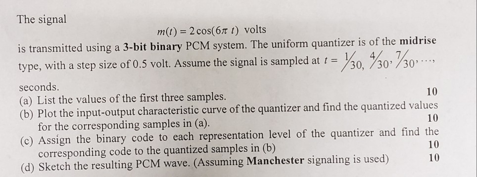The signal m(t) = 2 cos(61 t) volts is transmitted | Chegg.com
