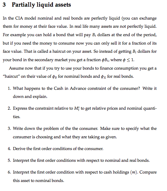 Solved 3 Partially liquid assets In the CIA model nominal | Chegg.com