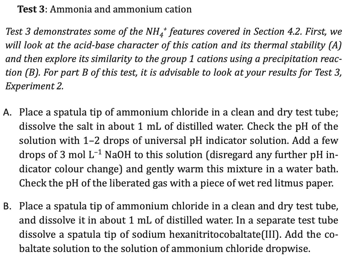 Solved Test 3 Ammonia and ammonium cation: A. Approximate pH | Chegg.com