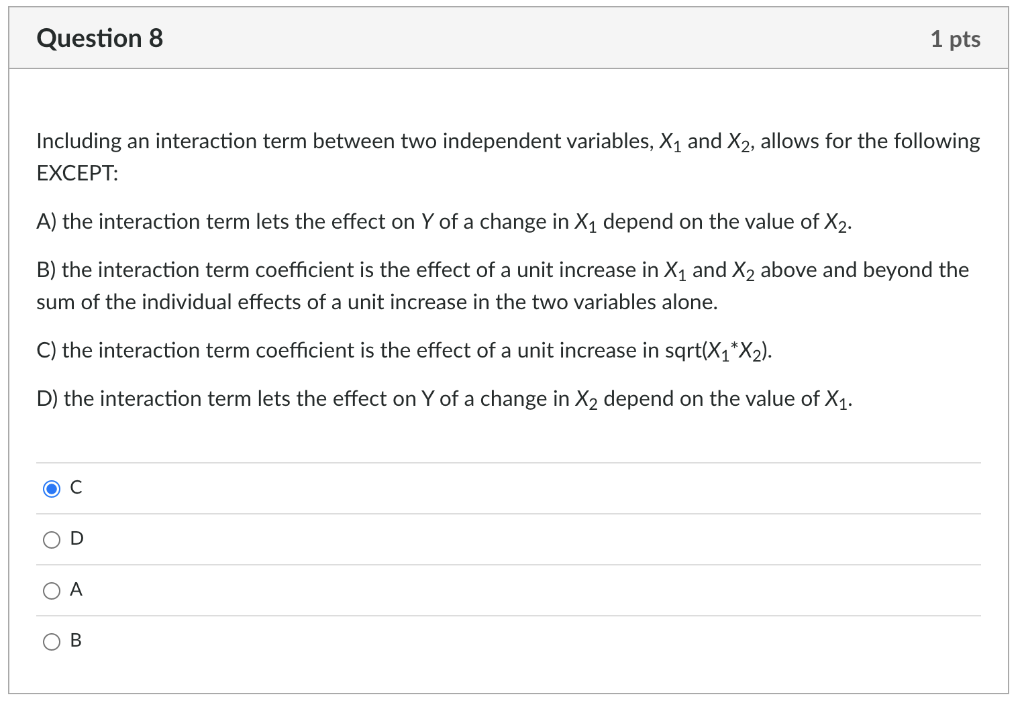 Solved Including an interaction term between two independent | Chegg.com