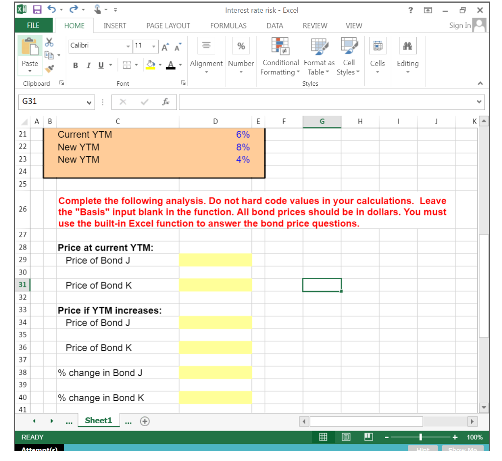 Solved X 5 Interest Rate Risk Excel X File Home Insert 