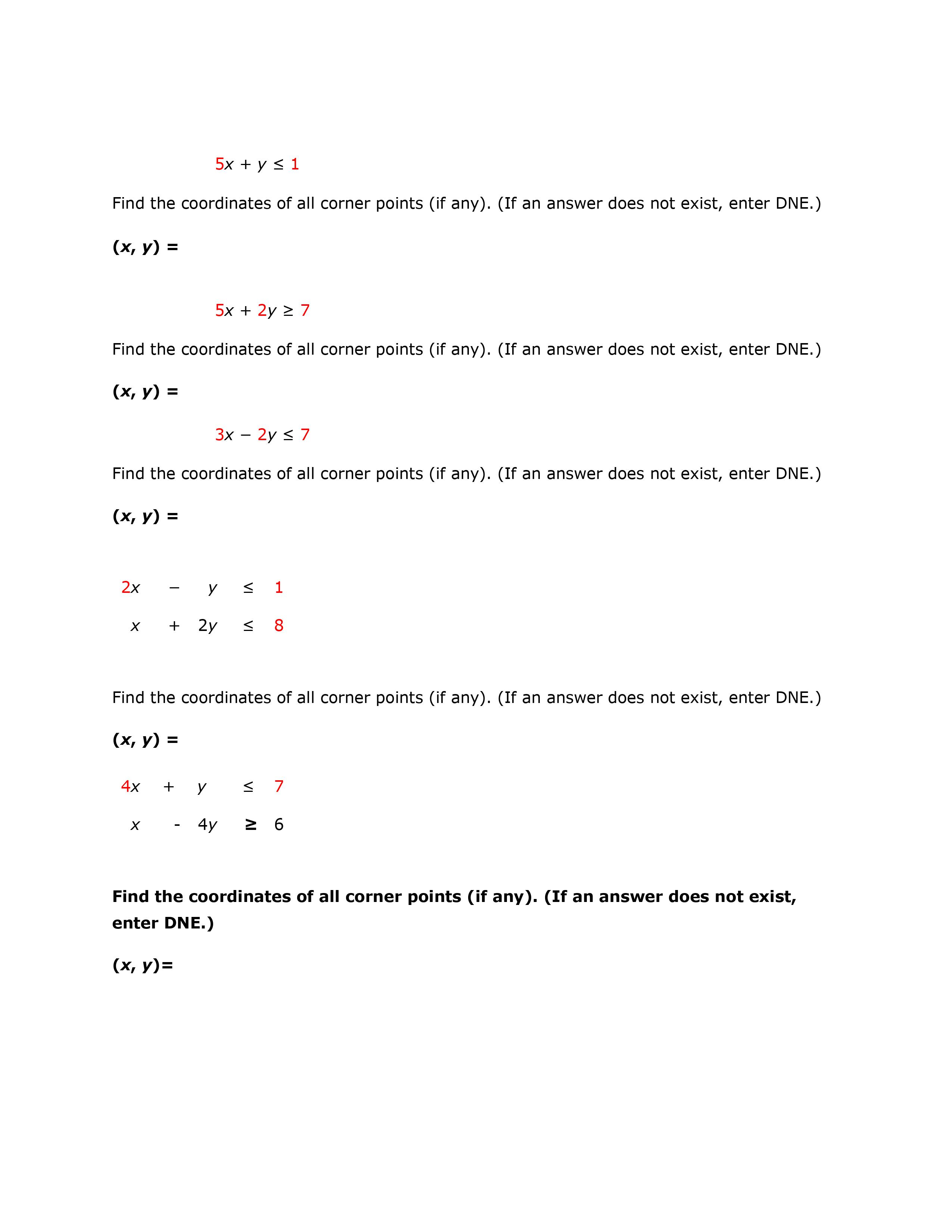Solved 5x+y≤1Find the coordinates of all corner points (if | Chegg.com