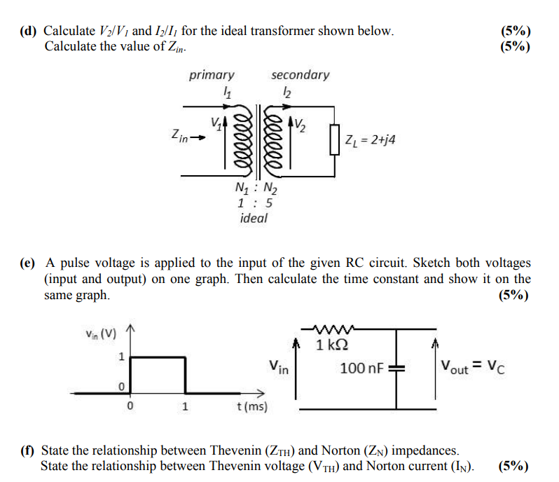 Solved (d) Calculate V2/VI and I2/II for the ideal | Chegg.com