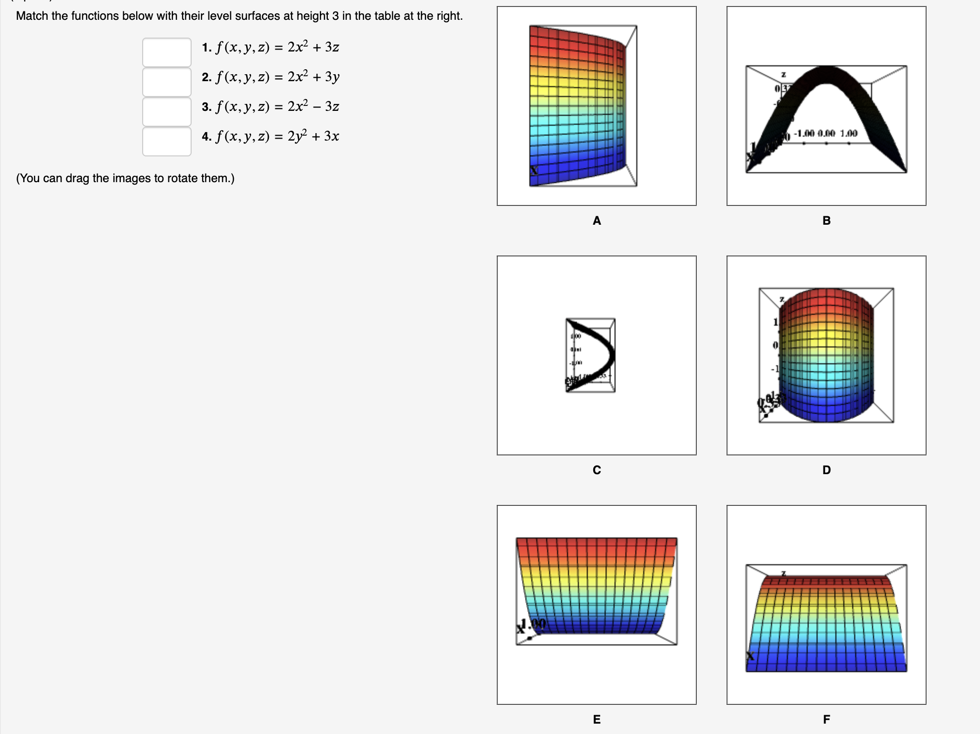 Solved Match the functions below with their level surfaces | Chegg.com