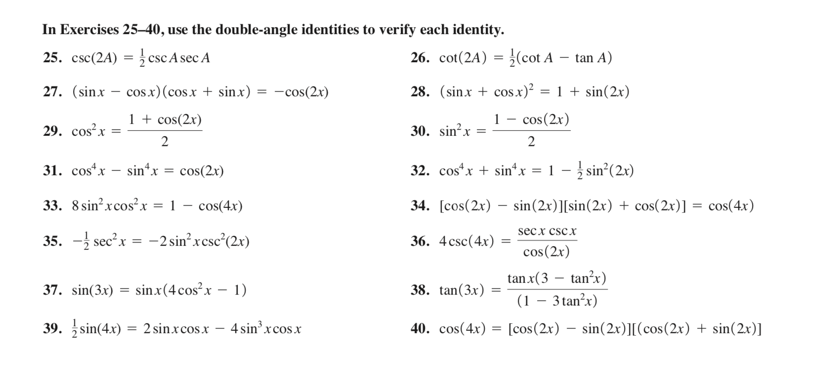 Solved In Exercises 25–40, use the double-angle identities | Chegg.com