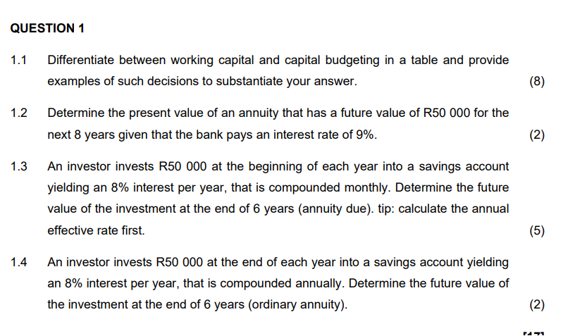 Solved QUESTION 11.1 ﻿Differentiate between working capital | Chegg.com