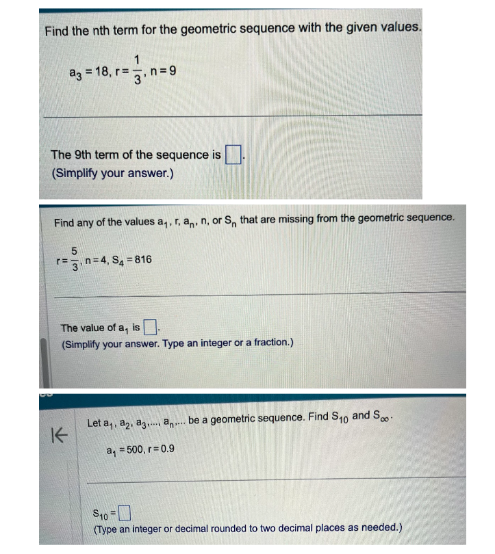 Solved Find any of the values a1,r,an,n, ﻿or Sn ﻿that are | Chegg.com