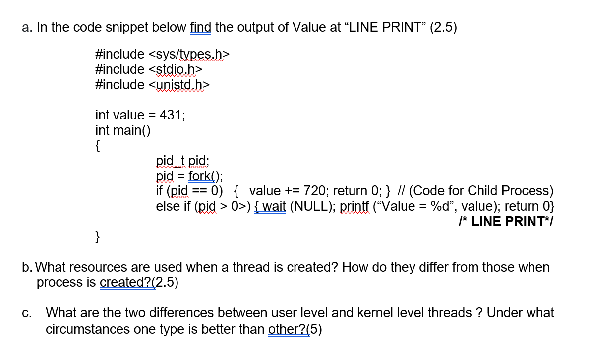 Solved a. In the code snippet below find the output of Value | Chegg.com