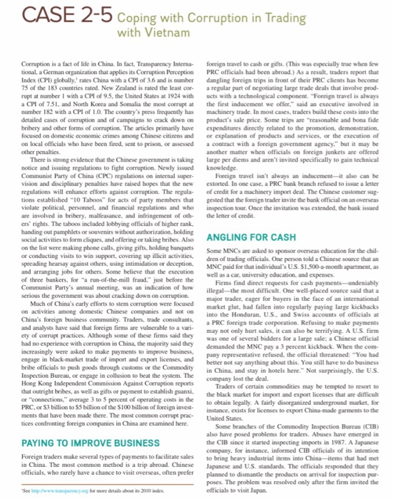 CASE 2-5 coping with Corruption in Trading with | Chegg.com