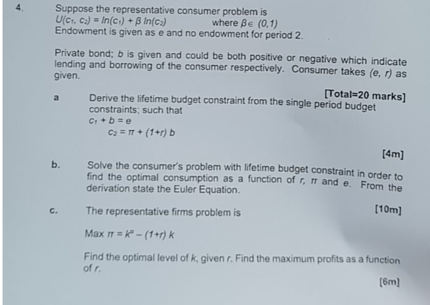 Suppose the representative consumer problem is | Chegg.com