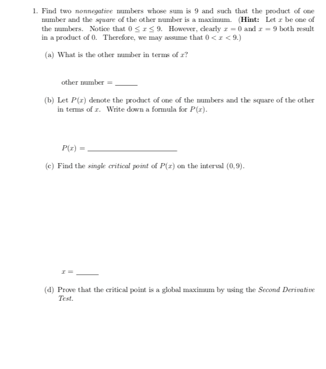 Solved (e) What are the two numbers that maximize the | Chegg.com