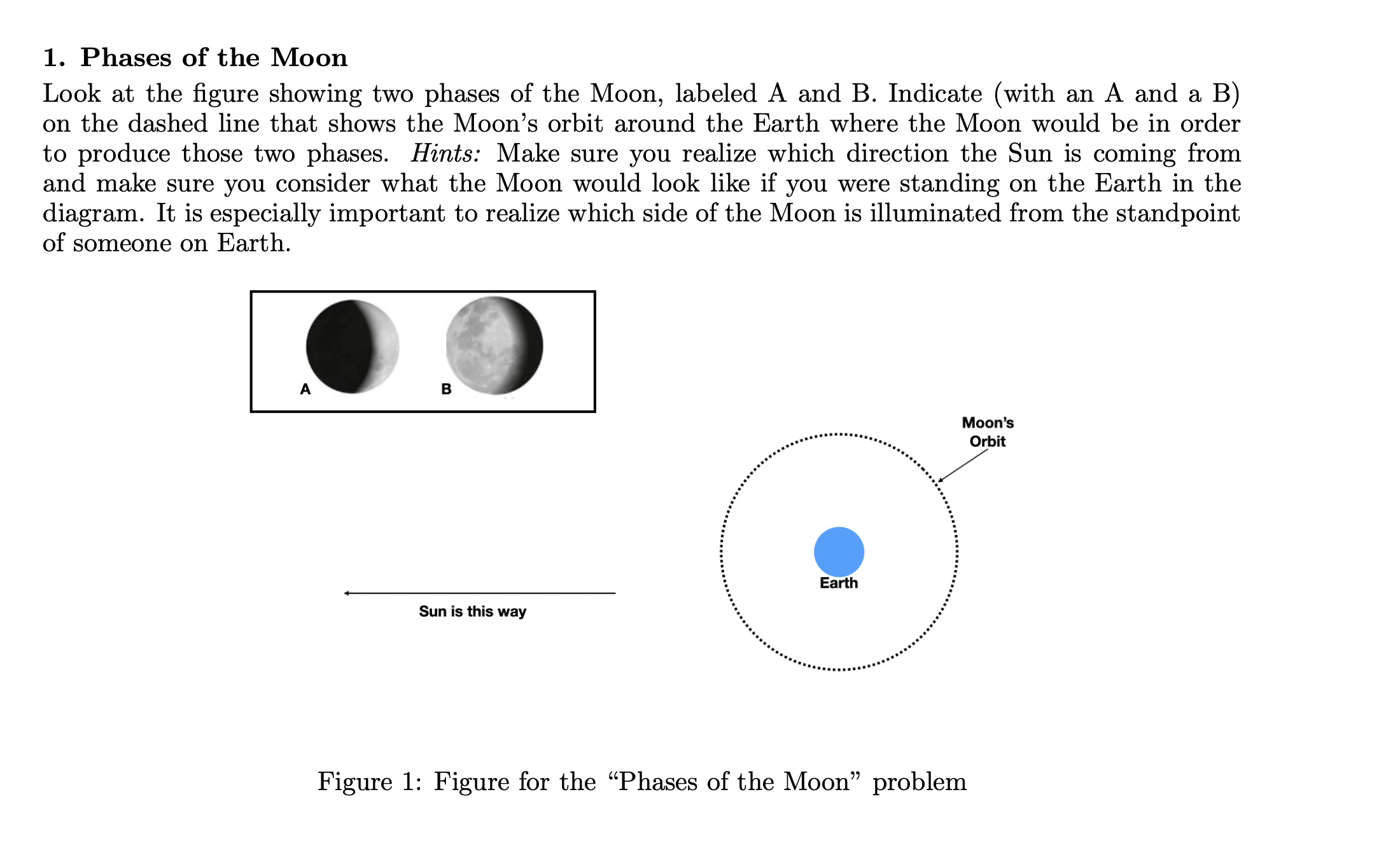 Solved Look at the figure showing two phases of the Moon, | Chegg.com