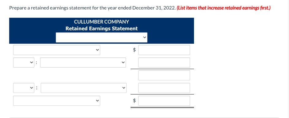 Solved Prepare a retained earnings statement for the year | Chegg.com