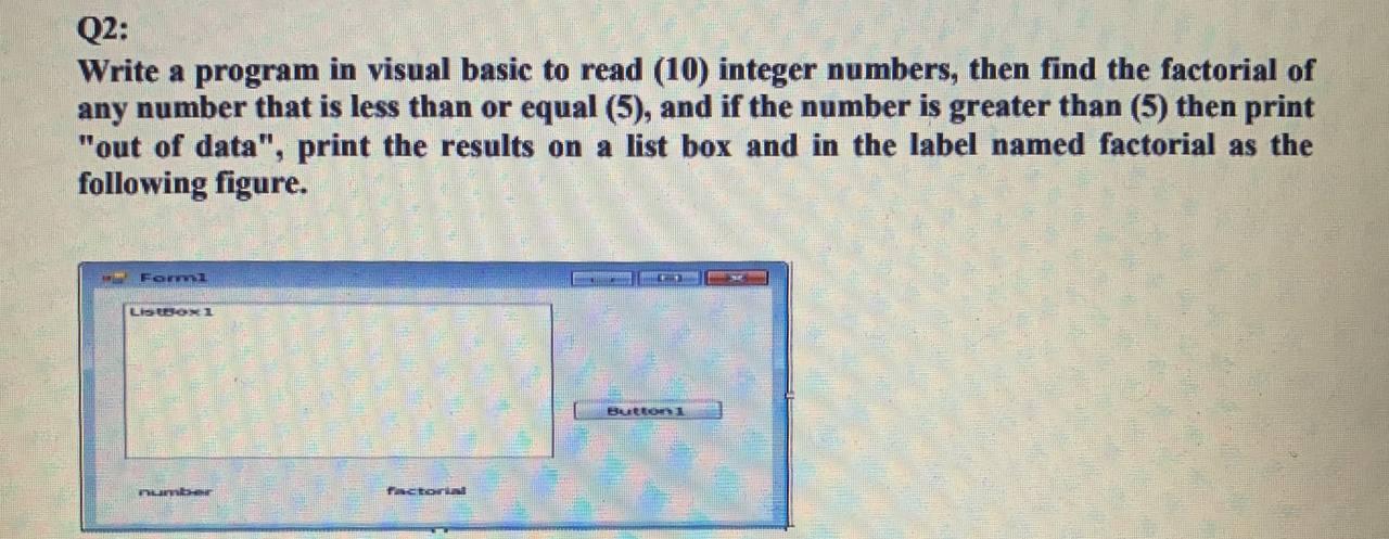 Q2: Write a program in visual basic to read (10) | Chegg.com