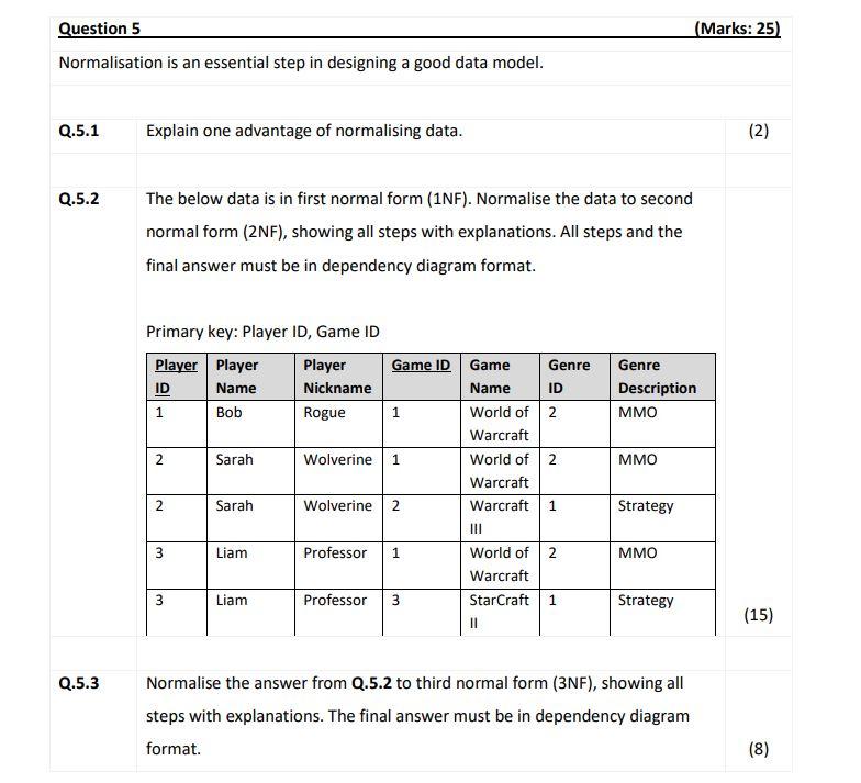 Solved Question 5 Normalisation is an essential step in | Chegg.com