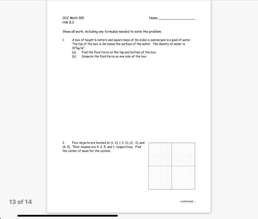 Solved Name OCC Math 185 HW 8.3 Show all work, including any | Chegg.com