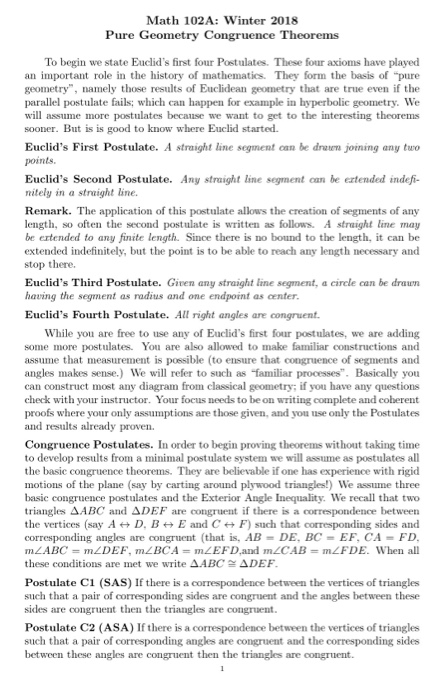 Solved Part III. Euclidean Geometry (Congruence) Problems. | Chegg.com