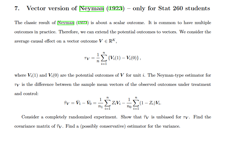 7. Vector version of Neyman (1923) - only for Stat | Chegg.com 7. Vector version of Neyman (1923) - only for Stat | Chegg.com