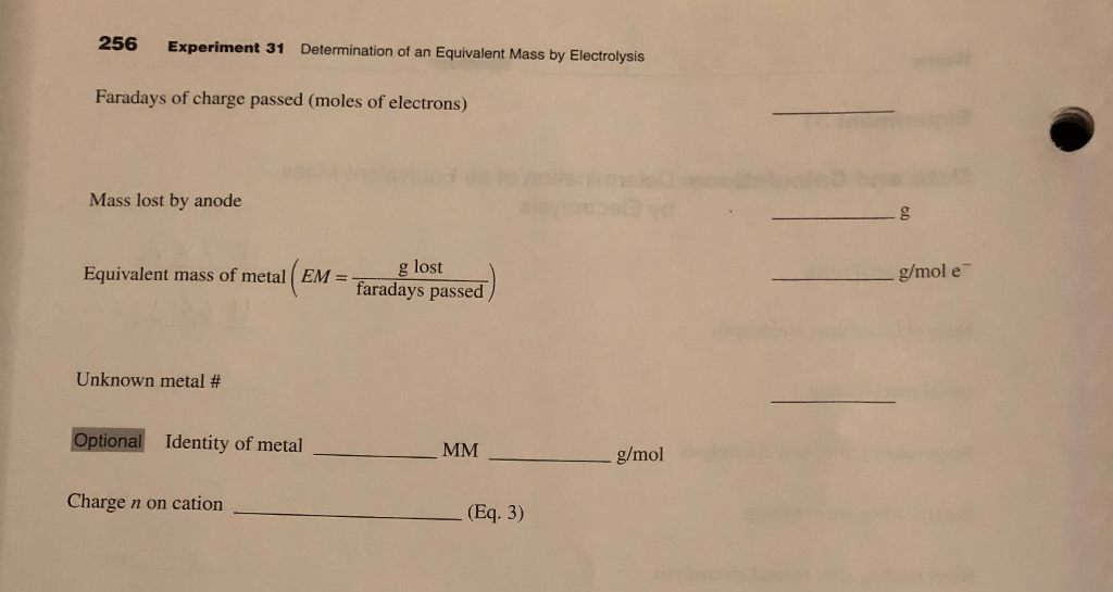 Solved Experiment 31 Data and Calculations: Determination of | Chegg.com