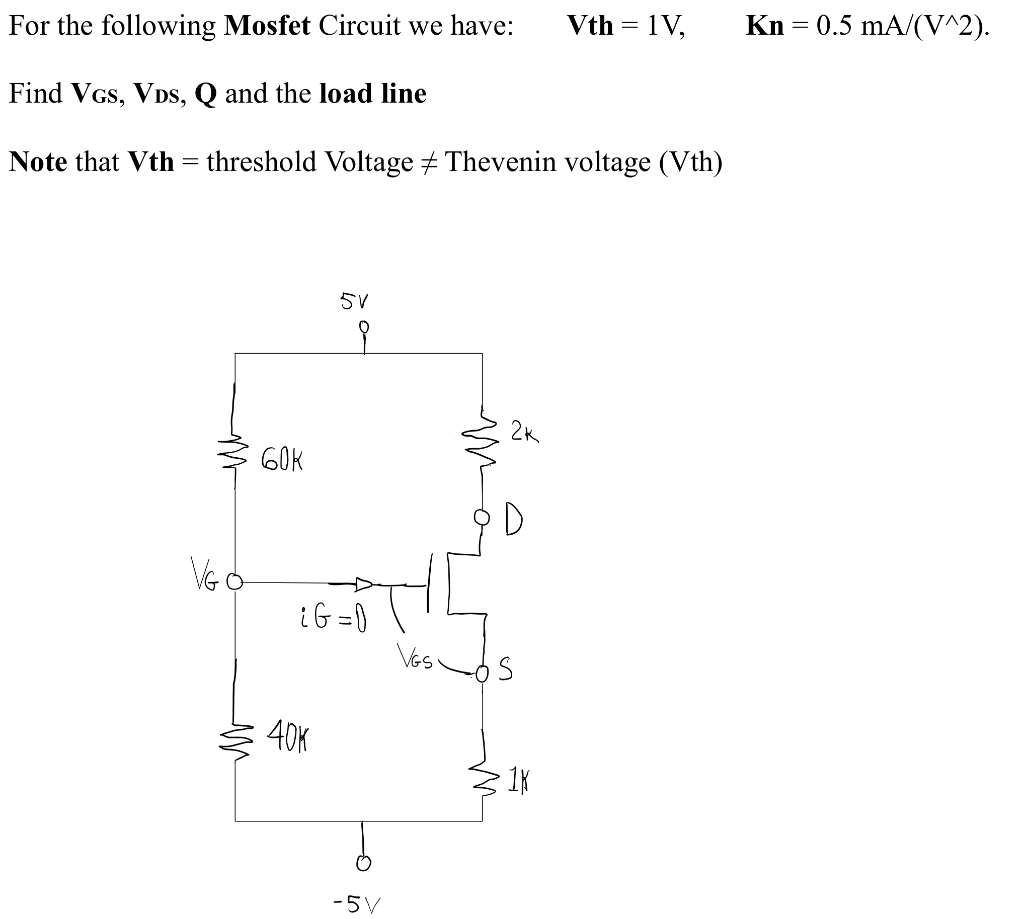 Solved For the following Mosfet Circuit we have: Vth = 1V, | Chegg.com